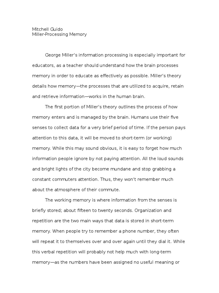 Miller Information Processing Theory | PDF | Recall (Memory) | Long Term Memory