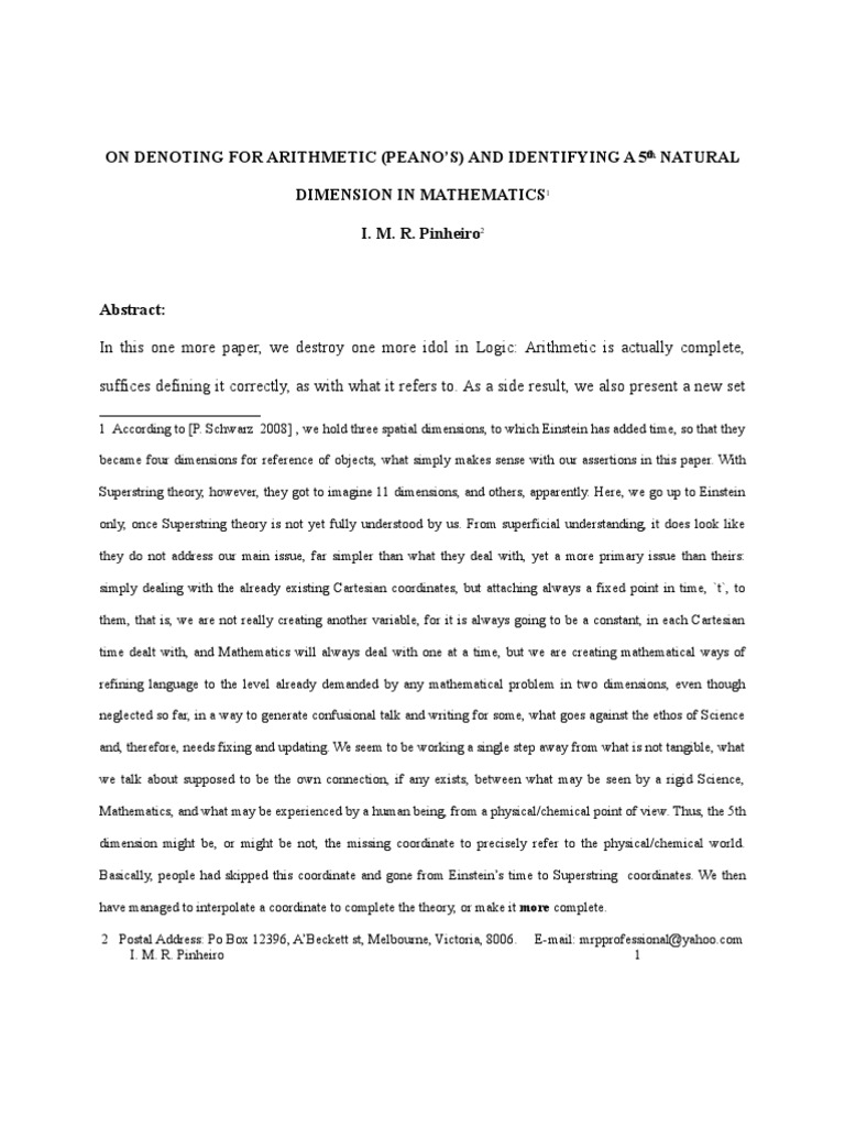Peano's Arithmetic and the 5th Dimension | PDF | First Order Logic | Axiom
