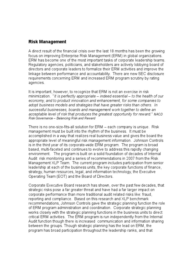 A Comprehensive Overview of Johnson Controls' Evolving Enterprise Risk ...