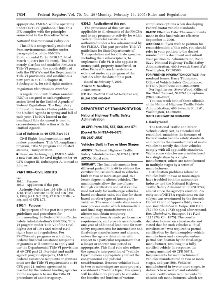 Rule: Motor Vehicle Safety Standards: Vehicles Built in Two or More ...