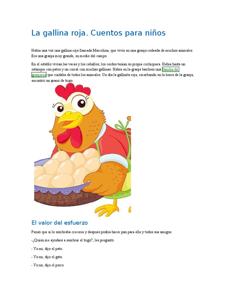La gallina roja: cuento infantil | PDF | Cocina, comidas y vino