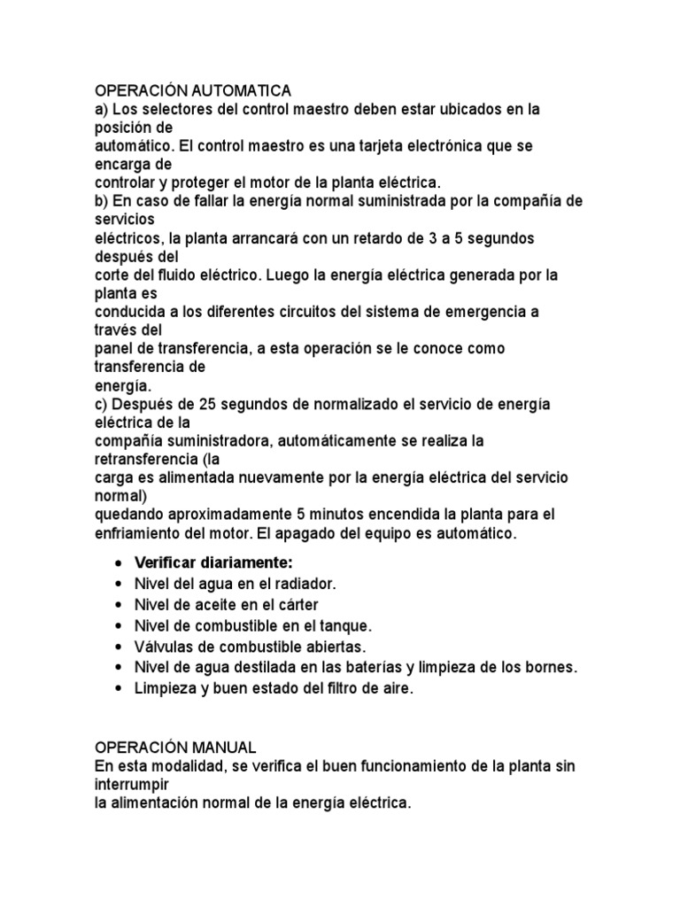 OPERACIÓN AUTOMATICA y Manual | PDF | Generador eléctrico | Batería ...