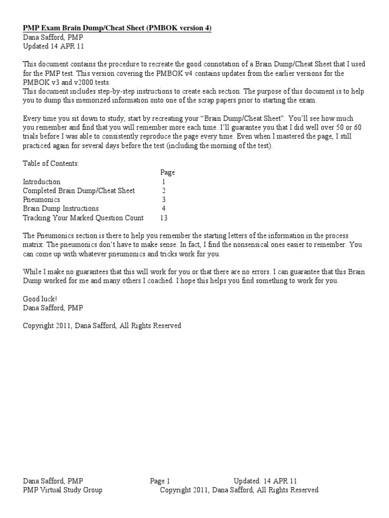 PMP Exam Brain Dump Sheet PM Lessons Learned Group | PDF | Motivation | Motivational