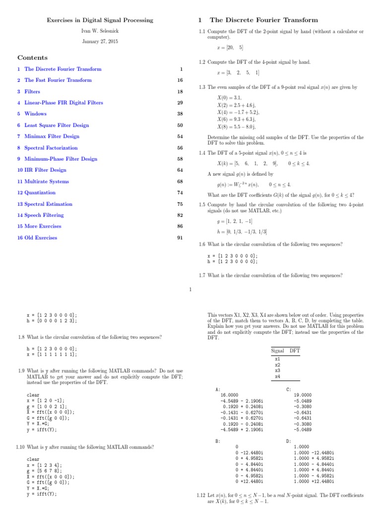 Digital Signal Processing Exercises | PDF | Discrete Fourier Transform | Sampling (Signal ...