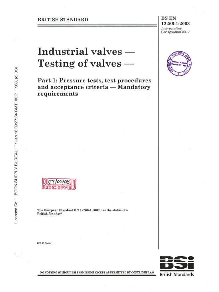 BS en 12266-1 - 2003 Testing of Valve (Mandatory) | PDF