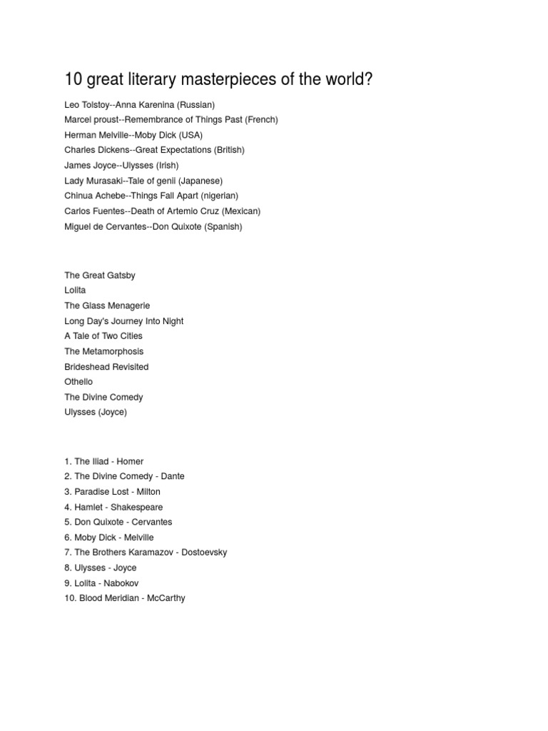 10 Great Literary Masterpieces | PDF | Classics | General Fiction