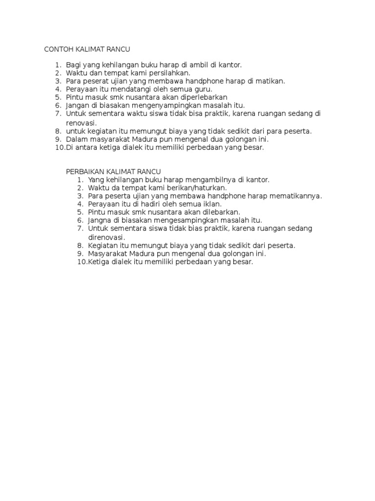 Contoh Kalimat Rancu | PDF