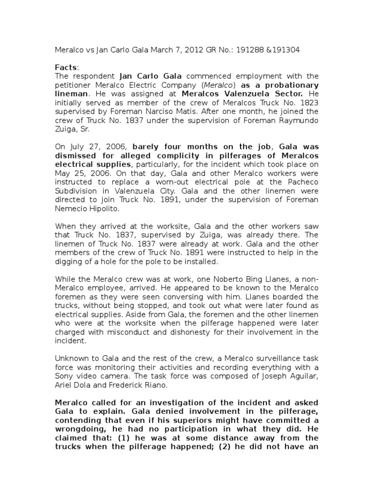 Meralco Vs Jan Carlo Gala March 7 | PDF | Due Process Clause | Trade Union