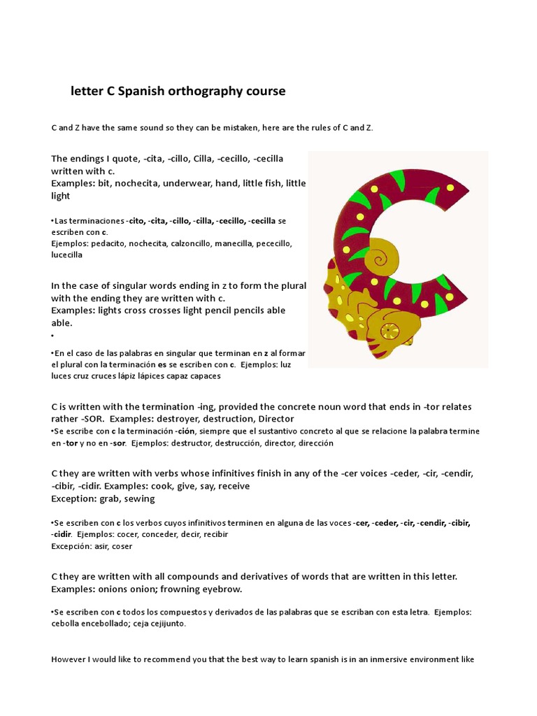 Spanish Orthography: Rules for C and Z | PDF