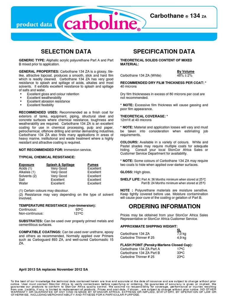 Carbothane 134 Za (April 2013 Replaces November 2012) | Epoxy | Manmade ...
