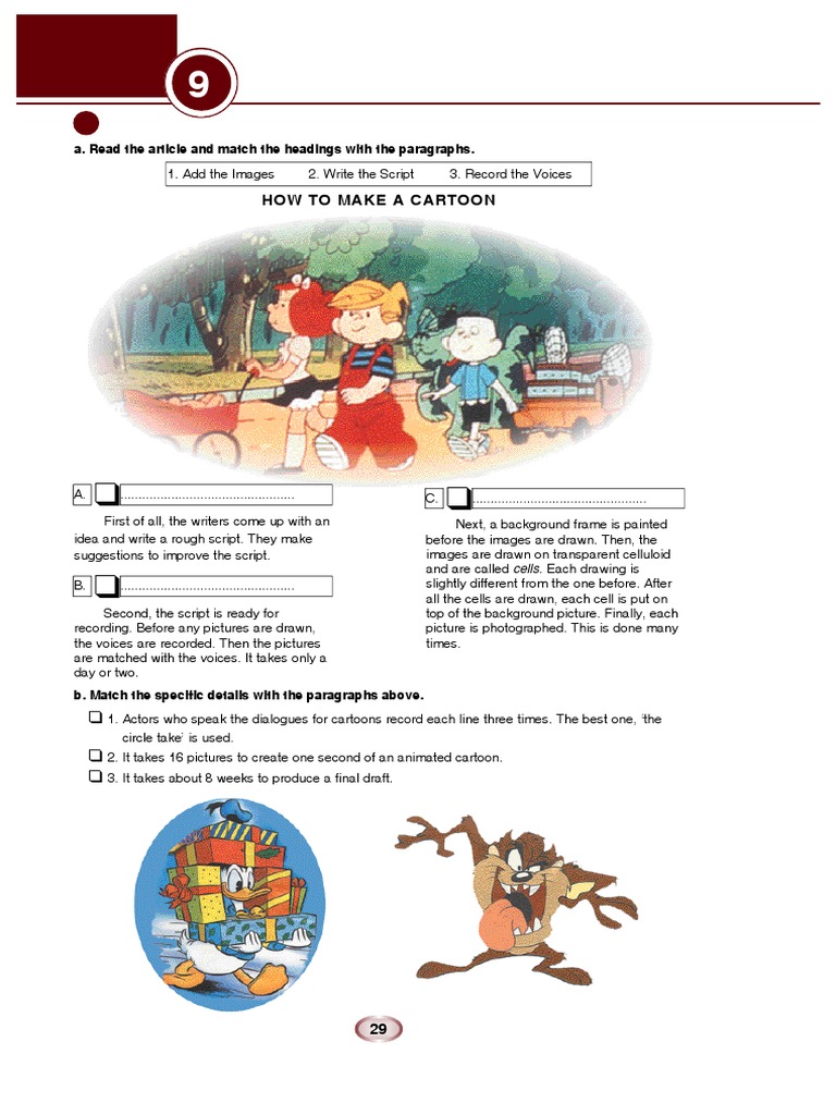 How To Make A Cartoon: A. Read The Article and Match The Headings With ...