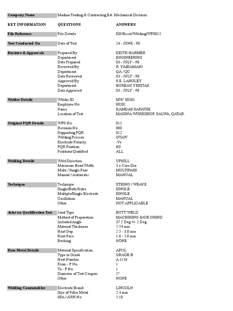 WPS - 012 | PDF | Electric Heating | Welding