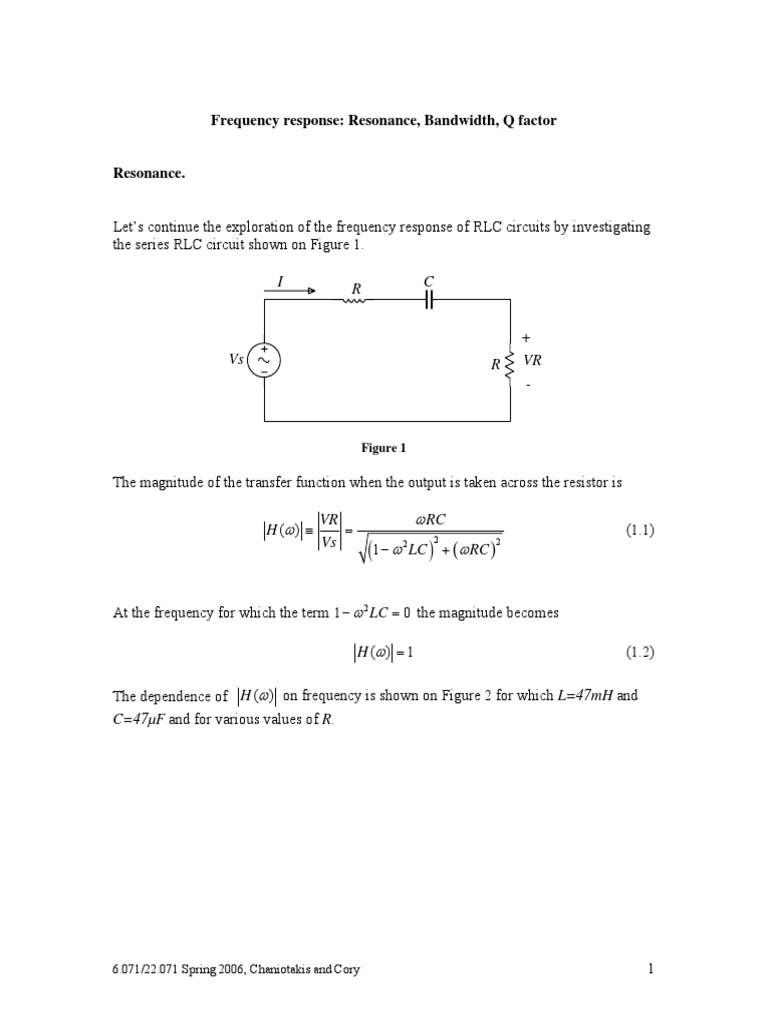 RLC Circuit: Bandwidth and Q Factor Analysis | PDF