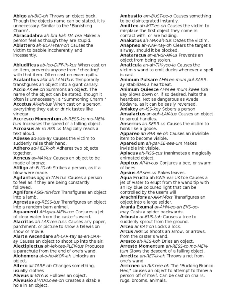 Harry Potter Spell List and Effects | PDF | Nature