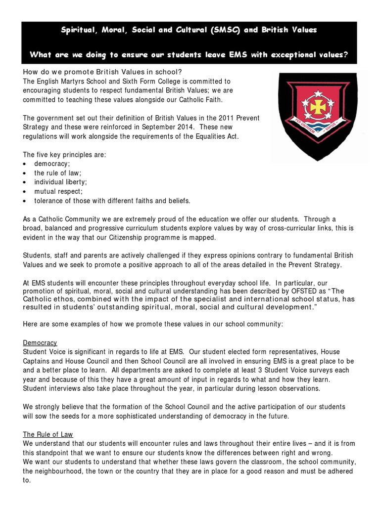 SMSC and British Values | PDF | Value (Ethics) | Morality