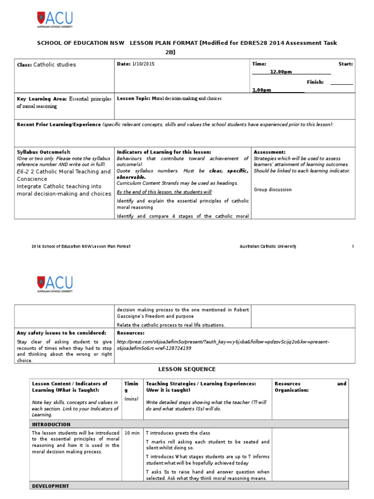 NSW Catholic Moral Decision-Making Plan | PDF | Lesson Plan ...
