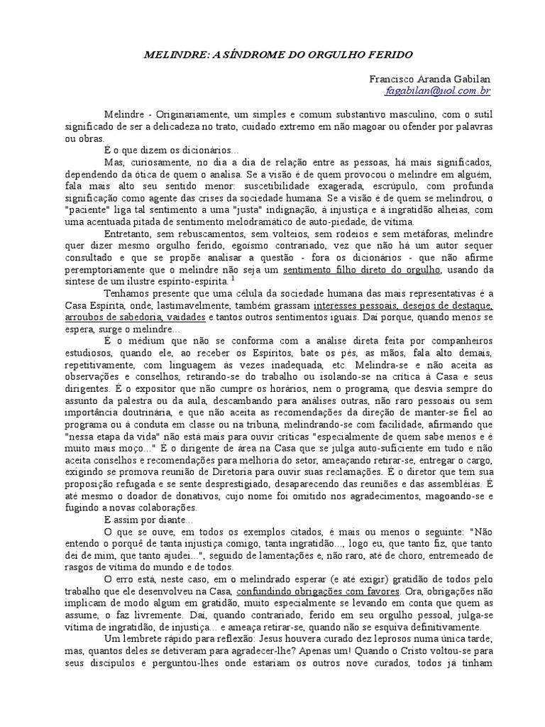 Melindre: O Orgulho Ferido e suas Consequências | PDF | Espiritismo | Jesus