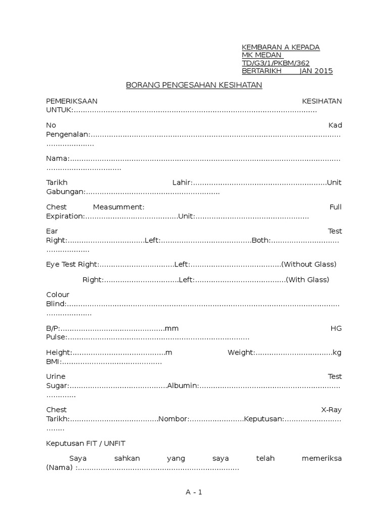 Borang Pengesahan Kesihatan PKBM | PDF