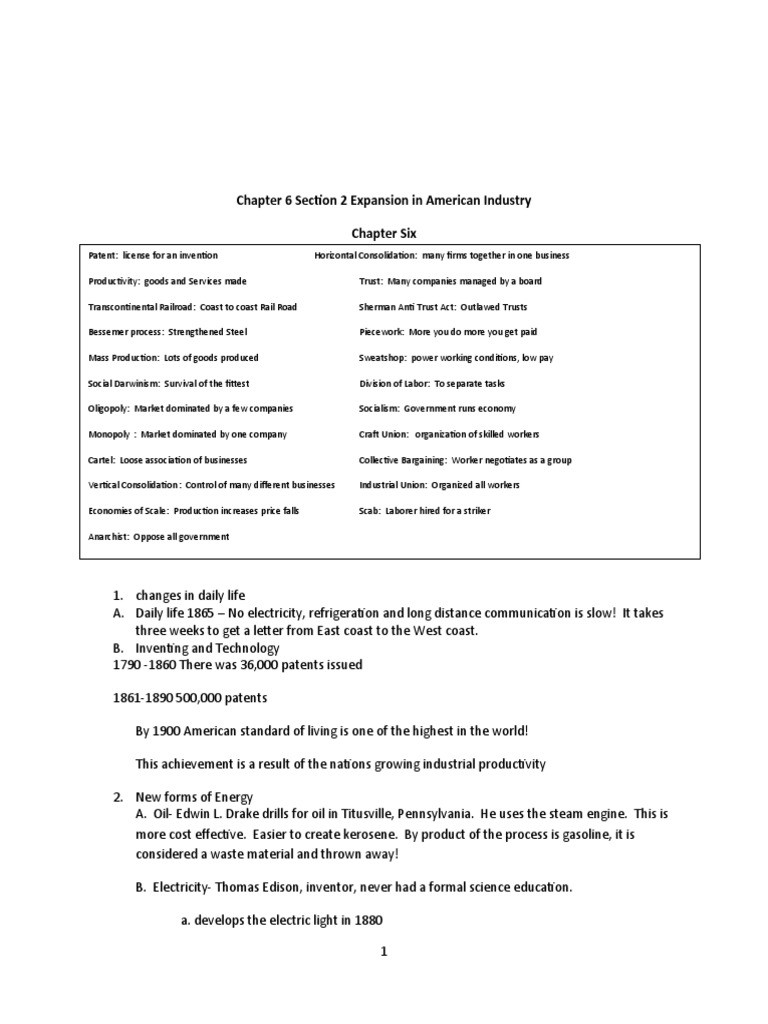 Chapter 6 Section 2 Expansion in American Industry Chapter Six | PDF ...