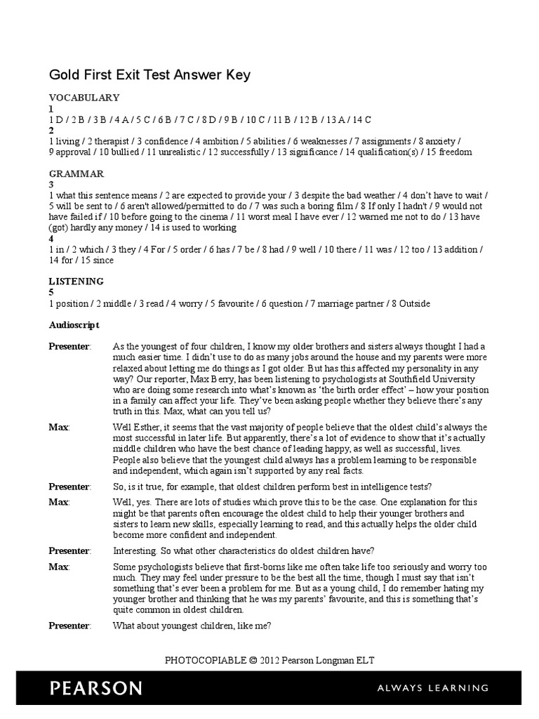 Exit Test Key | PDF
