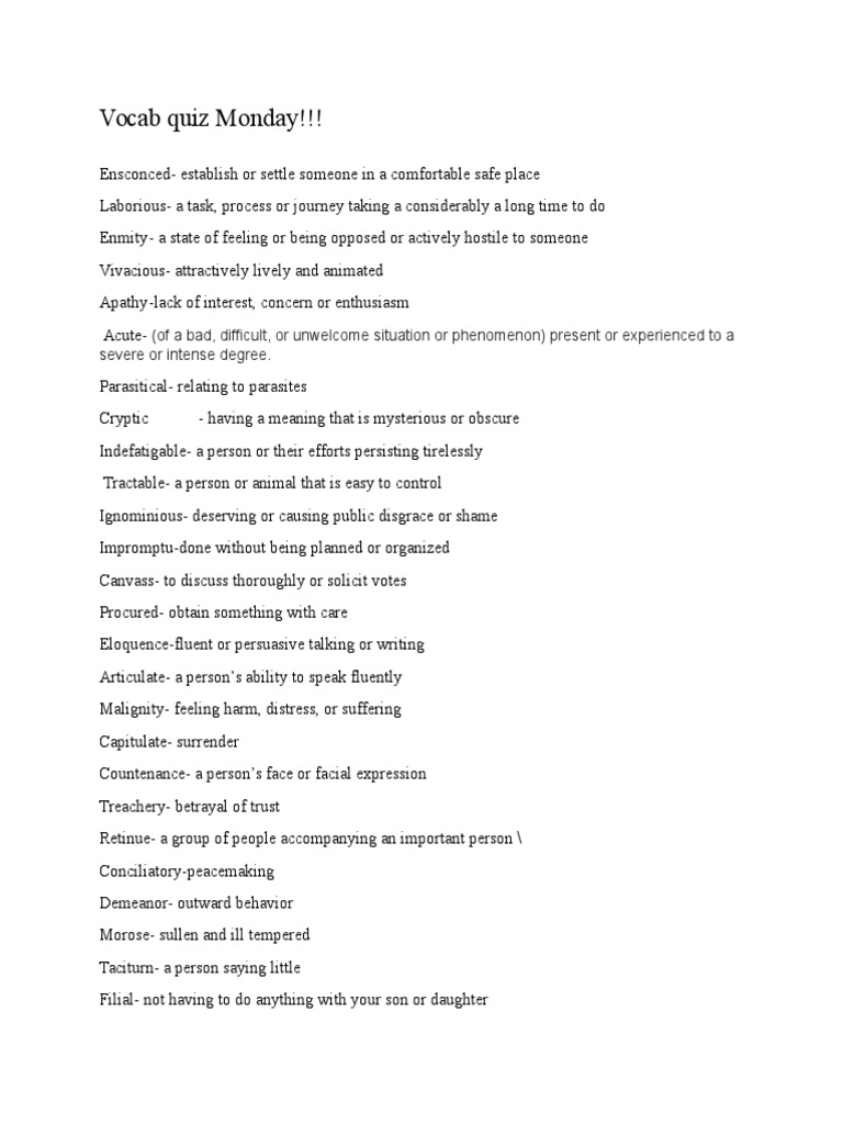 Vocabulary Quiz Terms and Definitions | PDF