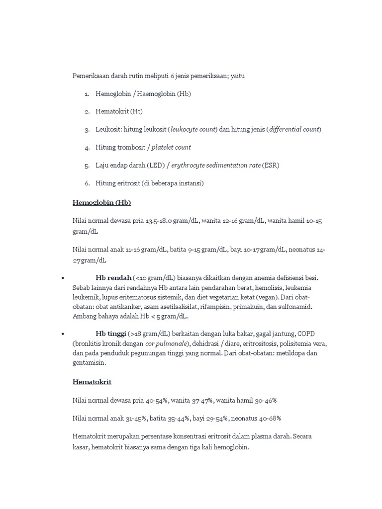 Pemeriksaan Darah Rutin Meliputi 6 Jenis Pemeriksaan | PDF