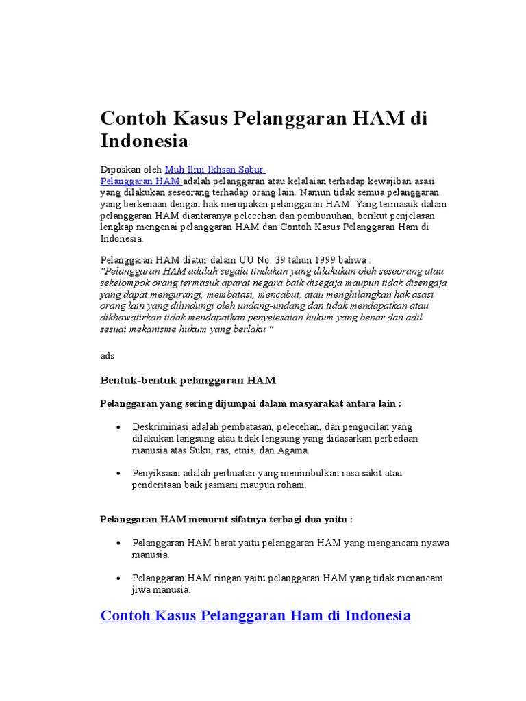 Contoh Kasus Pelanggaran HAM Di Indonesia | PDF