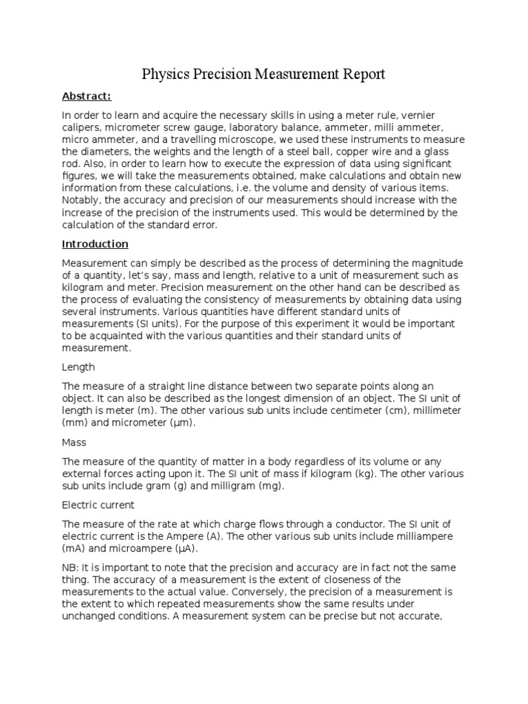 Physics Precision Measurement Report | PDF | Kilogram | Measurement