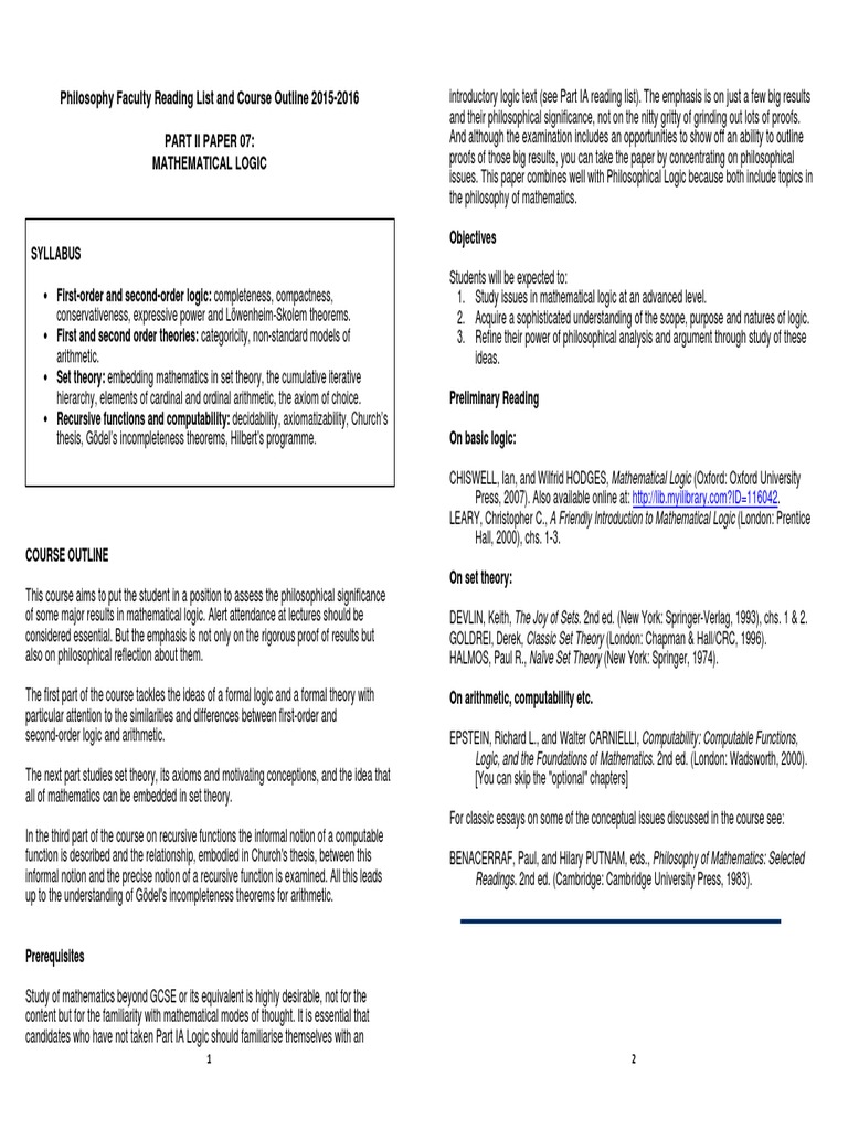 PHIRL - II07 Mathematical Logic | PDF | Mathematical Logic | Computability Theory