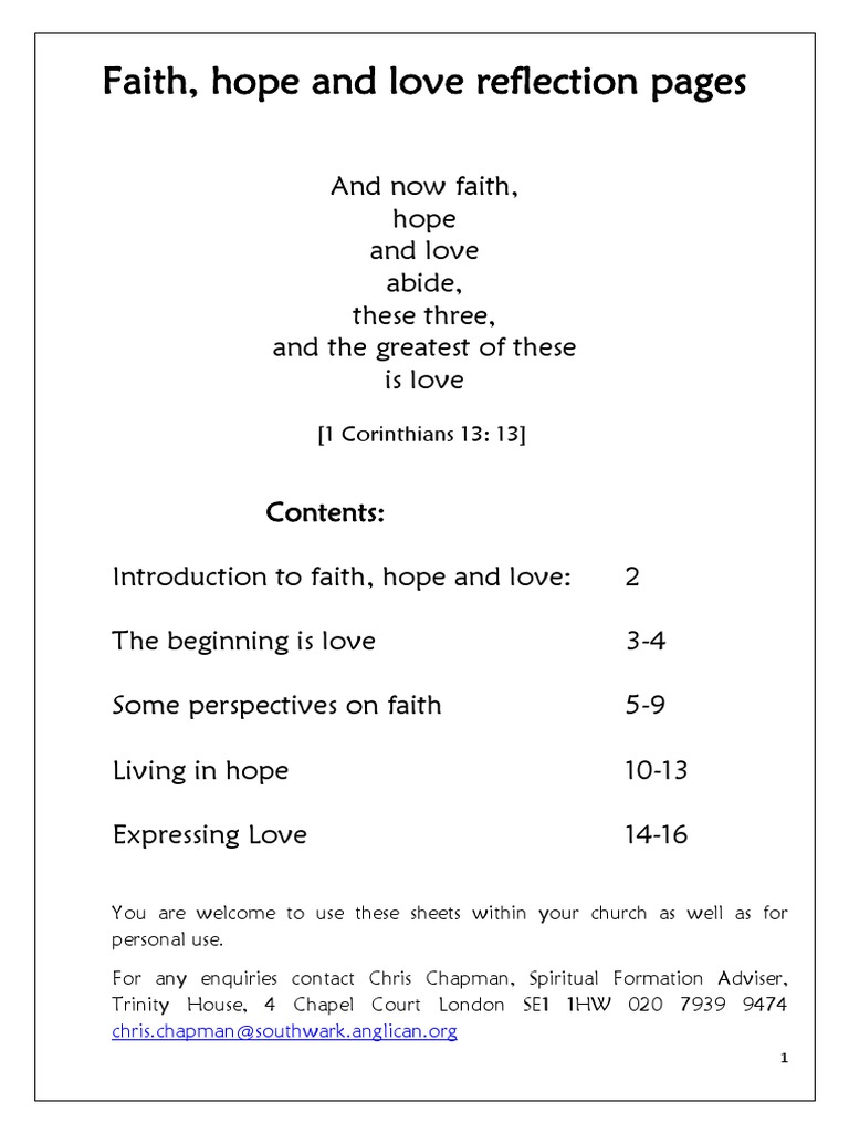 Faith, Hope, Love Handout Complete | PDF | Creed | Prayer