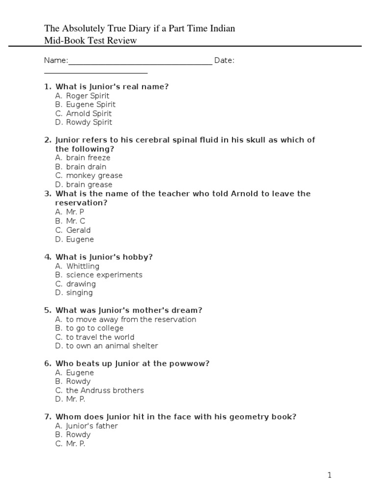 The Absolutely True Diary Of A Part Time Indian Mr P