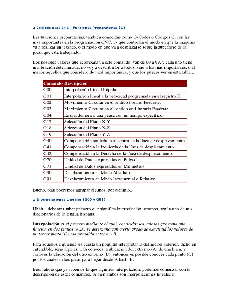 Códigos para CNC Guia para Estudio | PDF | Movimiento (física) | Curva
