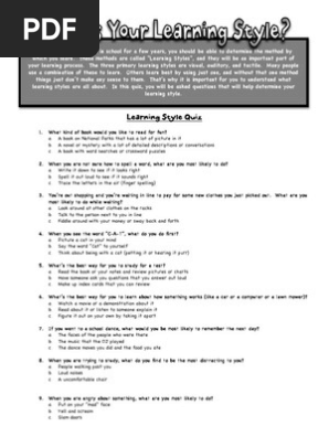 Learning Style Quiz Printable Pdf