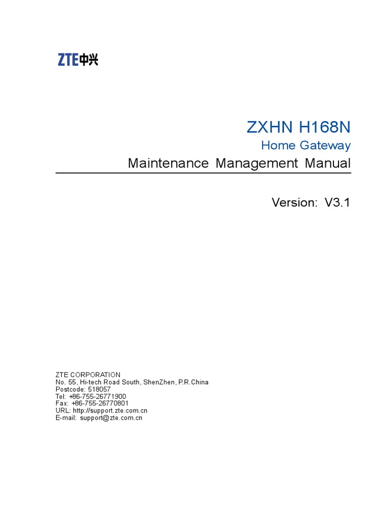ZXHN H168N (V3.1) VDSL2 Modem Maintenance Management Manual | PDF | Ip ...