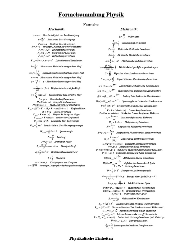 Formelsammlung Physik | PDF