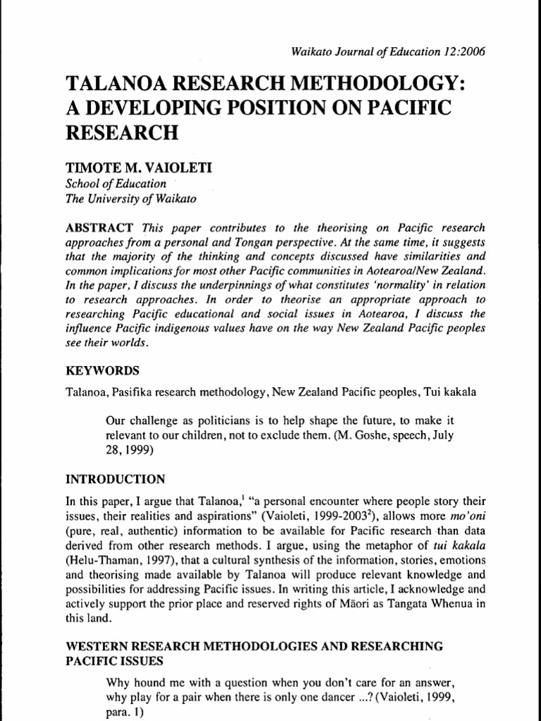 Talanoa and Research Methodology | PDF | Tonga | Epistemology