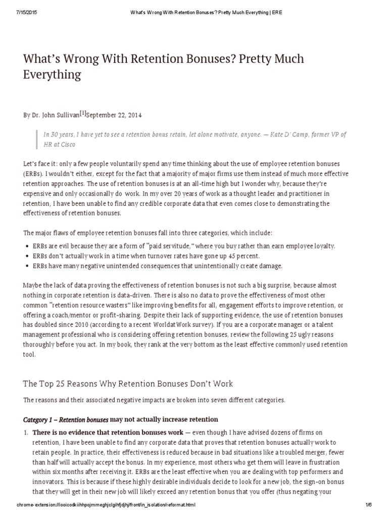 What's Wrong With Retention Bonuses - Pretty Much Everything - ERE ...