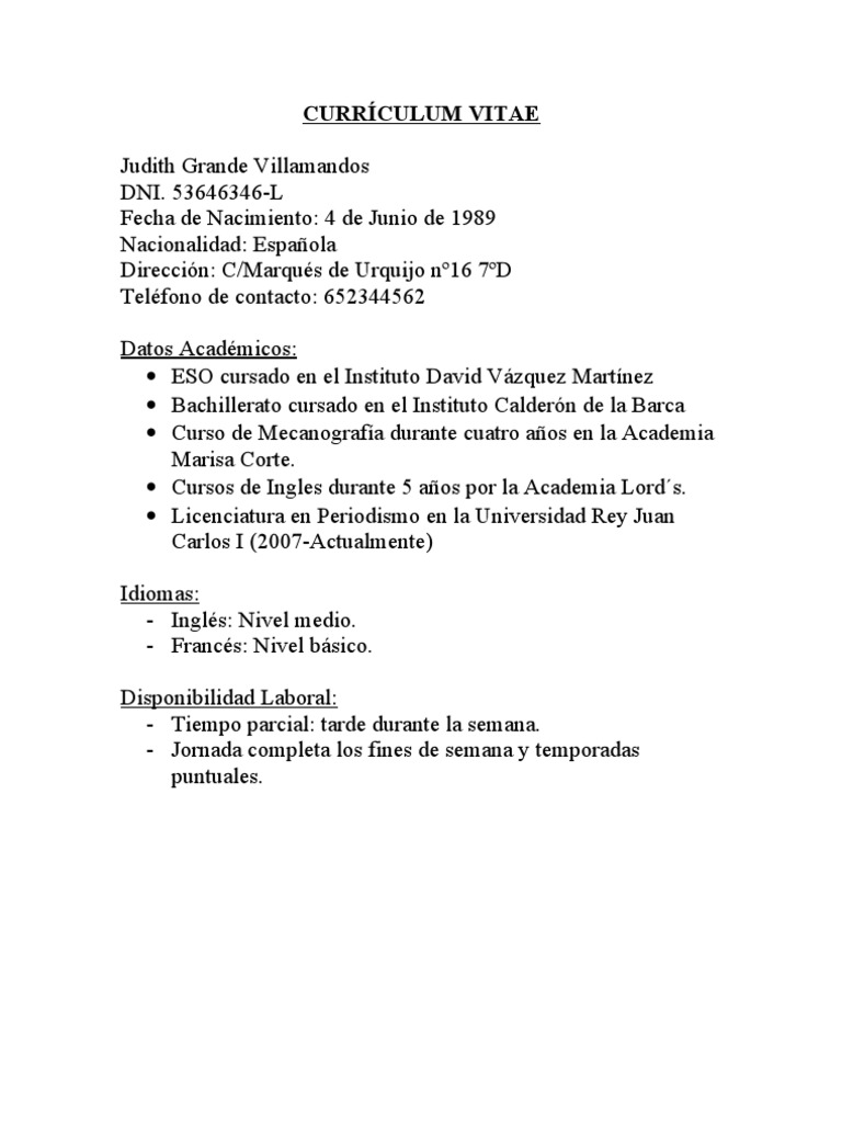 CURRÍCULUM VITAE Judith | PDF