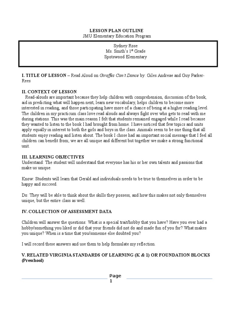 Read Aloud Lesson - Giraffes Cant Dance | PDF | Reading Comprehension ...