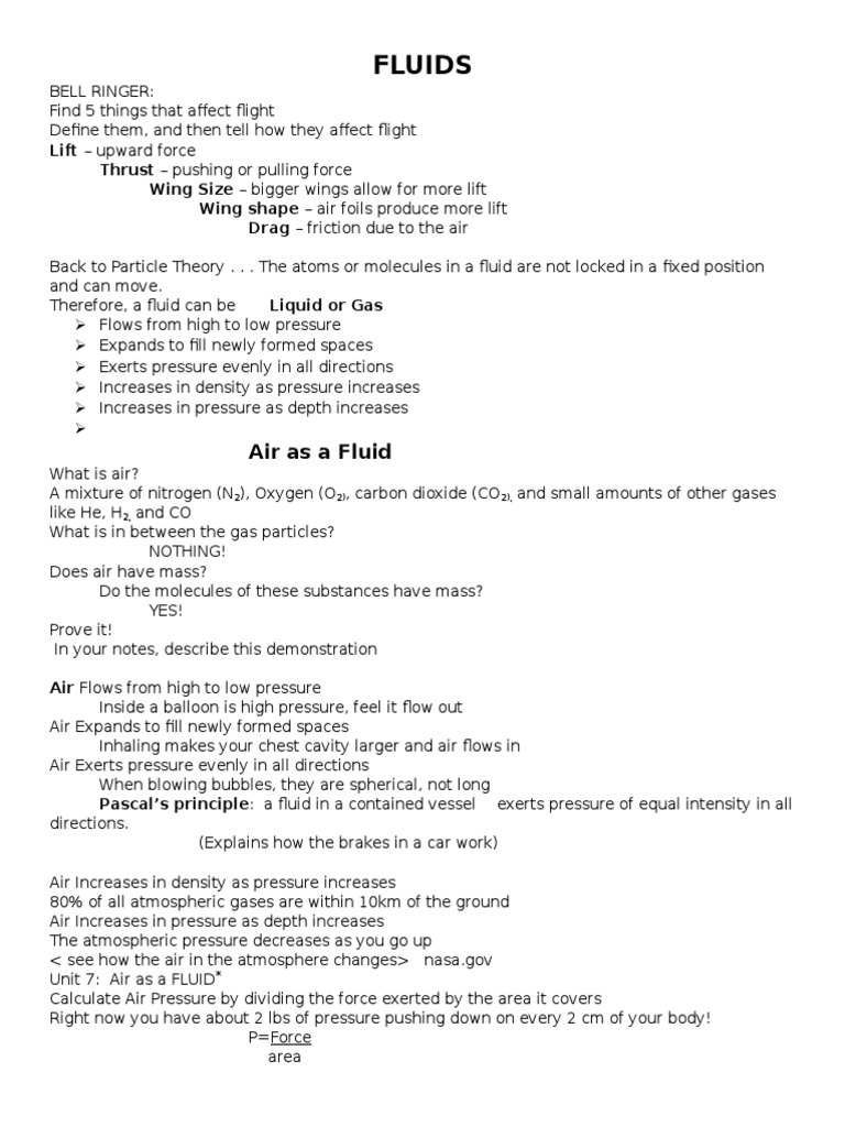 Fluids Outline | PDF | Buoyancy | Pressure