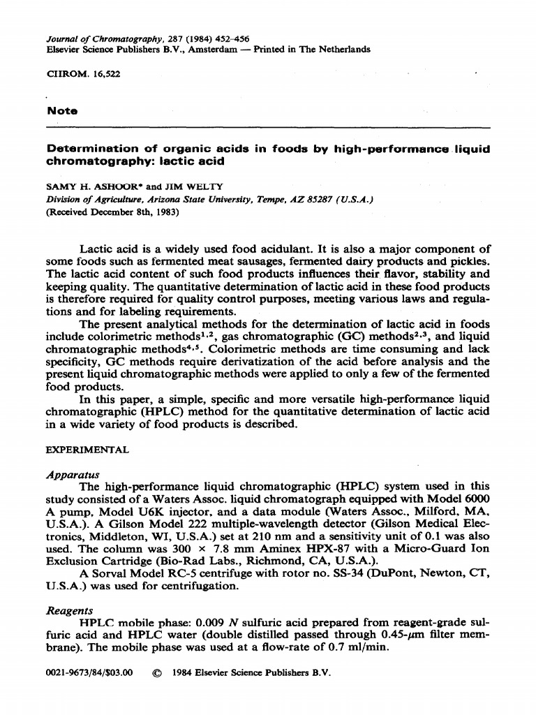 Lactic Acid | PDF | High Performance Liquid Chromatography ...