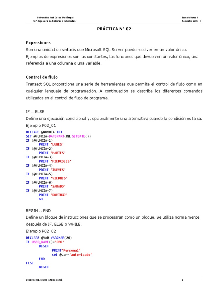 BD 03 | PDF | Flujo de control | Servidor SQL de Microsoft