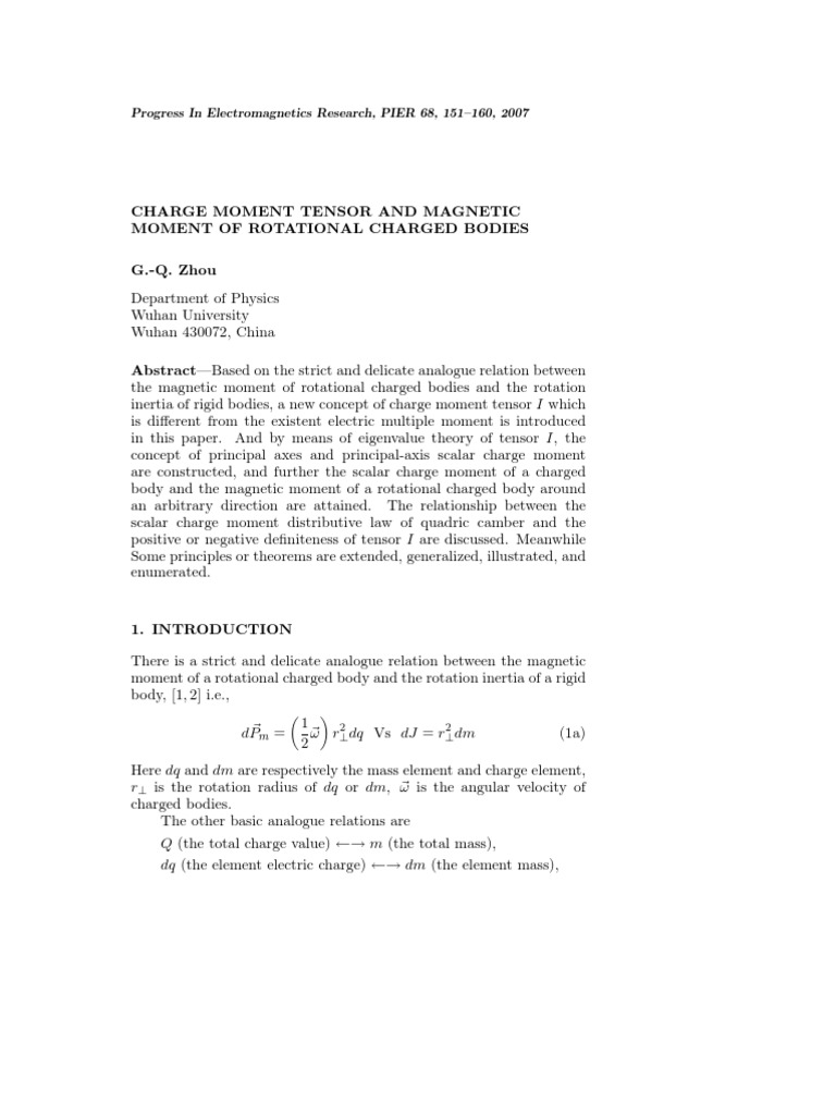 Charge Moment Tensor and Magnetic Moment of Rotational Charged Bodies | PDF | Eigenvalues And ...