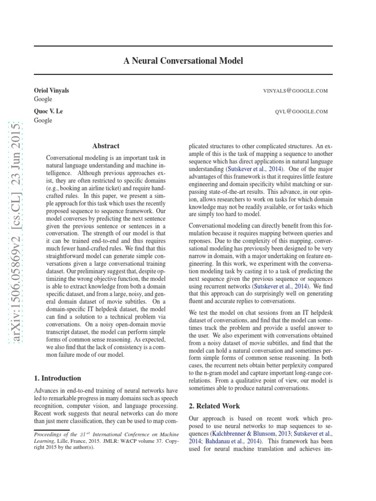 Neural Conversational Model | PDF