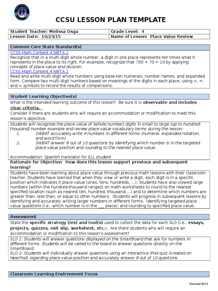 Lesson Plan 2 Earth Day Hooray Place Value | PDF | Lesson Plan ...