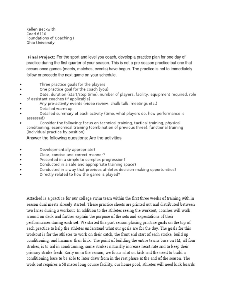 Final Project Swim Practice Write Up | PDF | Swimming (Sport) | Swimming
