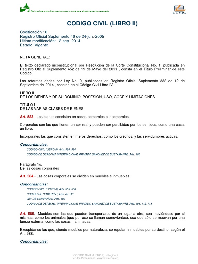 Codigo Civil Libro II | Propiedad | Ecuador