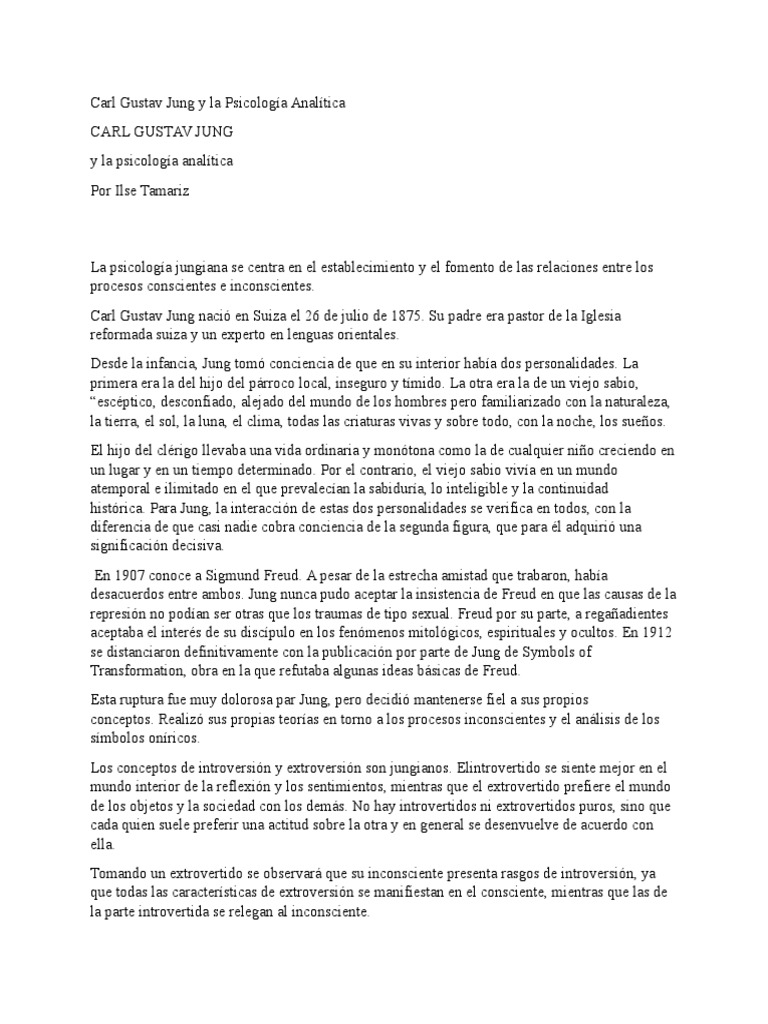 Carl Gustav Jung y La Psicología Analítica | PDF | Carl Jung | Mente ...