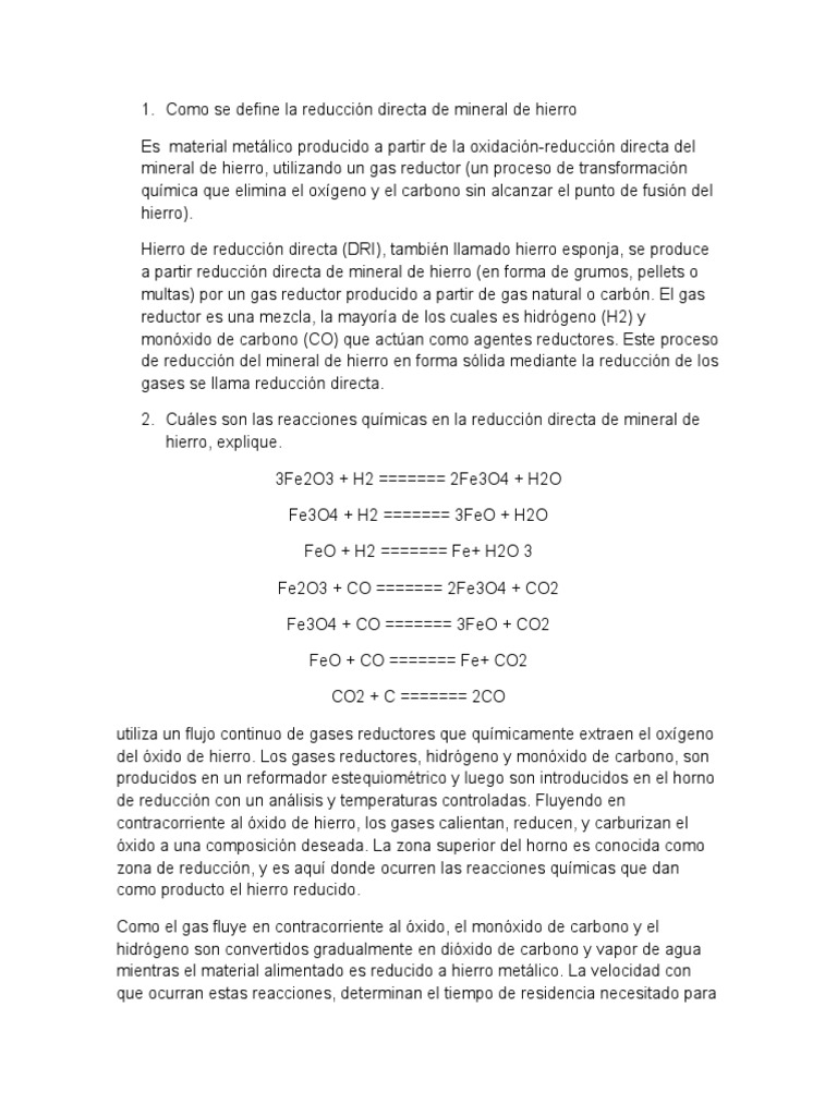 Reducción Directa de Mineral de Hierro | PDF | Redox | Hierro