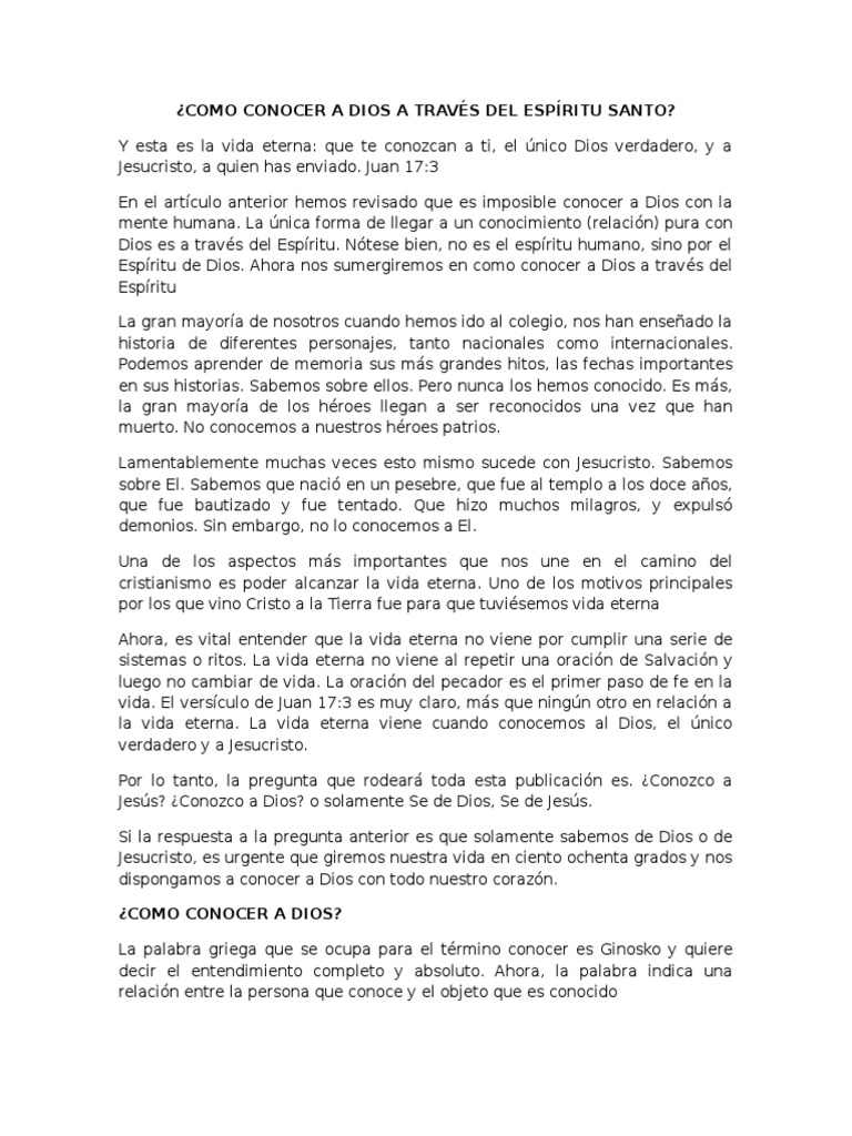 Conociendo a Dios por el Espíritu Santo | PDF | espíritu Santo | Dios